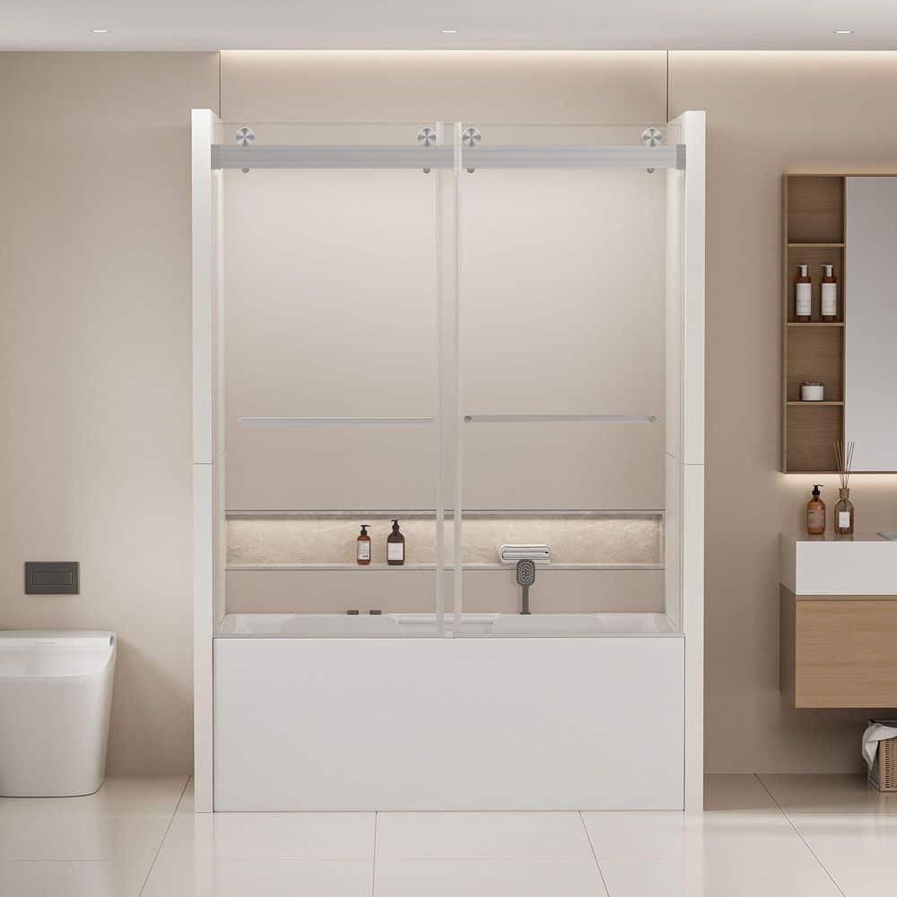 Xspracer Foyil 56 in.- 60 in. W x 62 in. H Double Sliding Frameless Tub ...