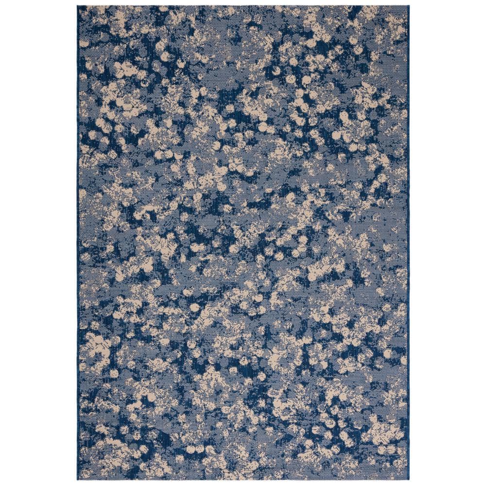 SAFAVIEH Courtyard Navy/Beige 5 ft. x 8 ft. Marle Indoor/Outdoor Area ...