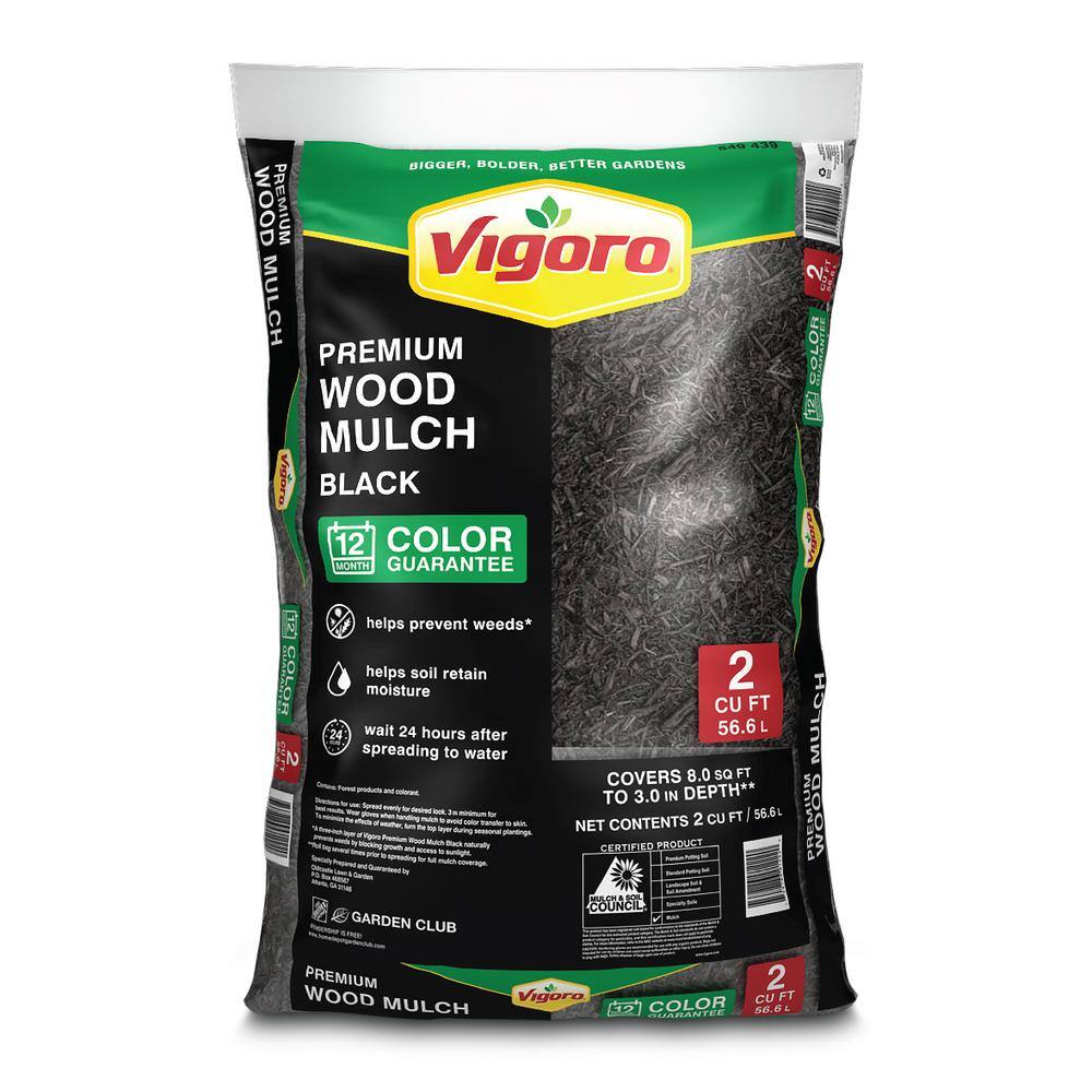 Vigoro 2 cu. ft. Premium Black Wood Shredded Bagged Mulch (Pallet of 70 ...