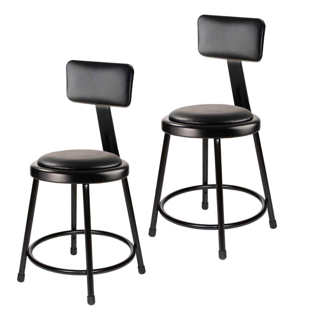 HAMPDEN FURNISHINGS Otto 18 in Black Vinyl Padded Stool with Backrest ...