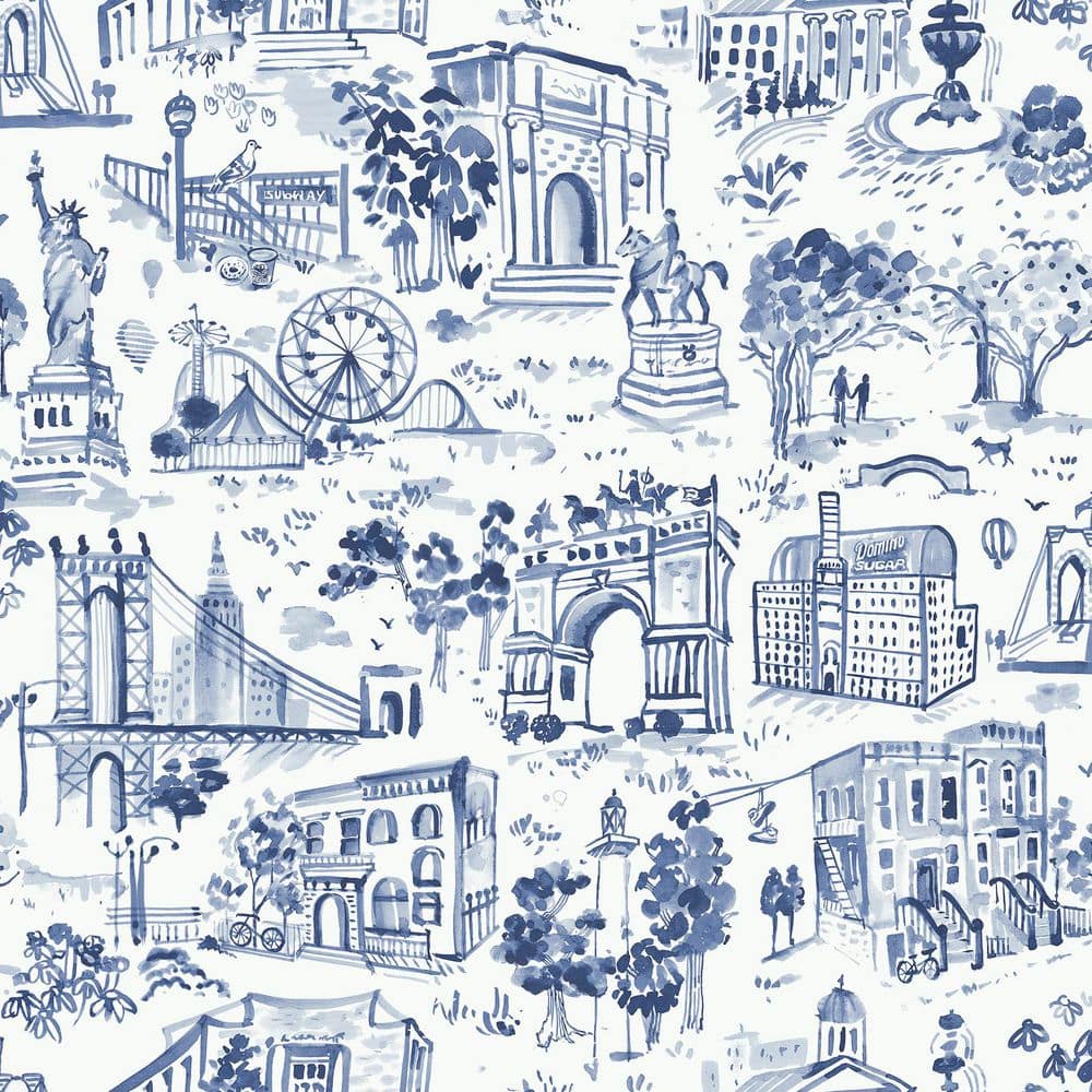 Toile de New York Navy Peel and Stick Wallpaper BBS6544 - The Home Depot