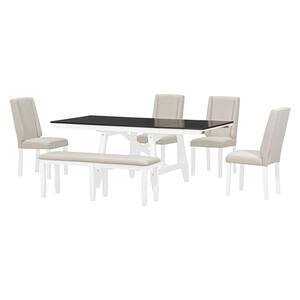 Harper & Bright Designs 6 Piece Brown and White Wood Dining Set with 12 ...