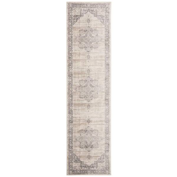 SAFAVIEH Brentwood Cream/Gray 2 ft. x 6 ft. Floral Medallion Border ...