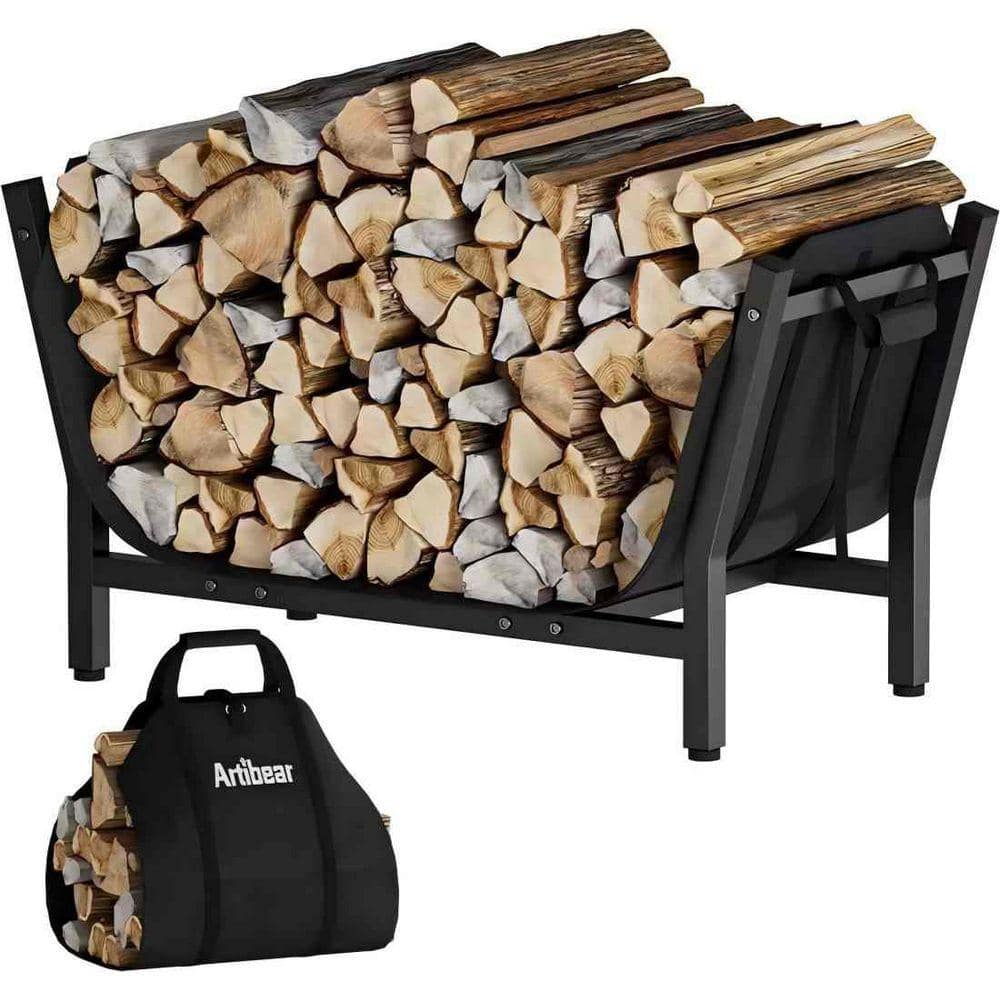 28 Inch Firewood Rack with 900D Canvas Log Carrier Bag, Outdoor Indoor ...
