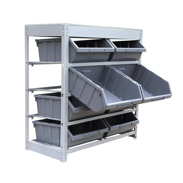 Kings Rack Gray 4 Tier Boltless Bin Storage Shelving System Garage