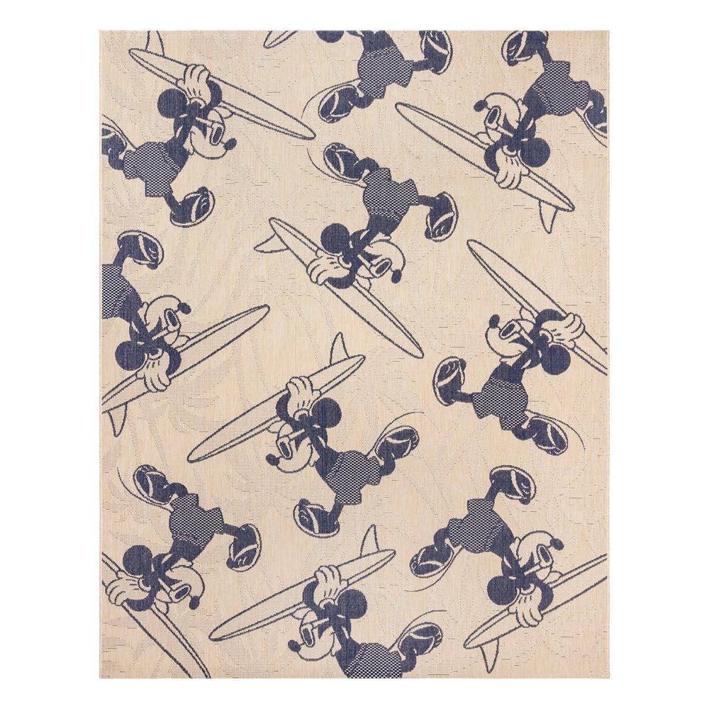 Disney Mickey Mouse Surfing Sand/Navy 8 ft. x 10 ft. Animal Print ...