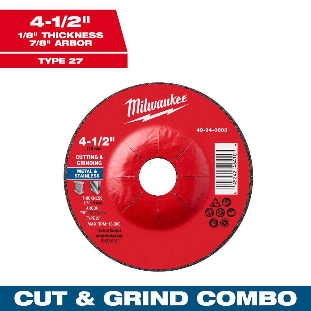 Milwaukee 4-1/2 in. x 1/8 in. x 7/8 in. Dual Metal Cut & Grind Wheel ...