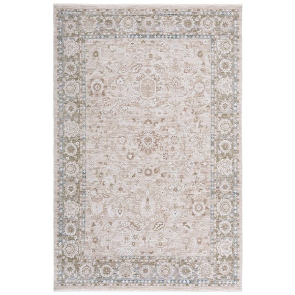 SAFAVIEH Finley 4 ft. x 6 ft. Green/Beige Oriental Border Area Rug ...