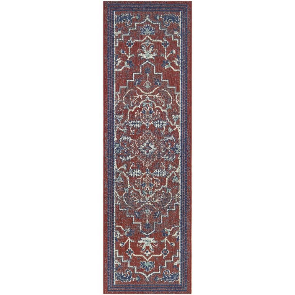 Hampton Bay Red 2 ft. x 7 ft. Runner Traditional Medallion Indoor ...