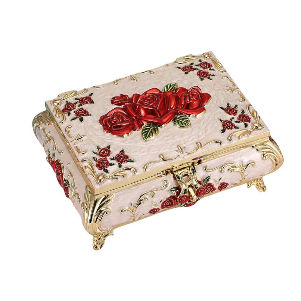 Beige Metal Decorative Jewelry Box Vintage Treasure Chest Case Ornate ...