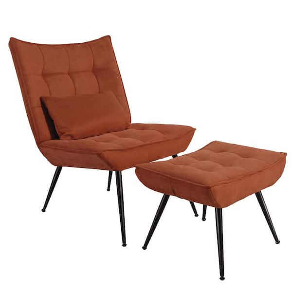Dovelina 17 in. Contemporary Pumpkin Color Velvet Recliner and Ottoman ...