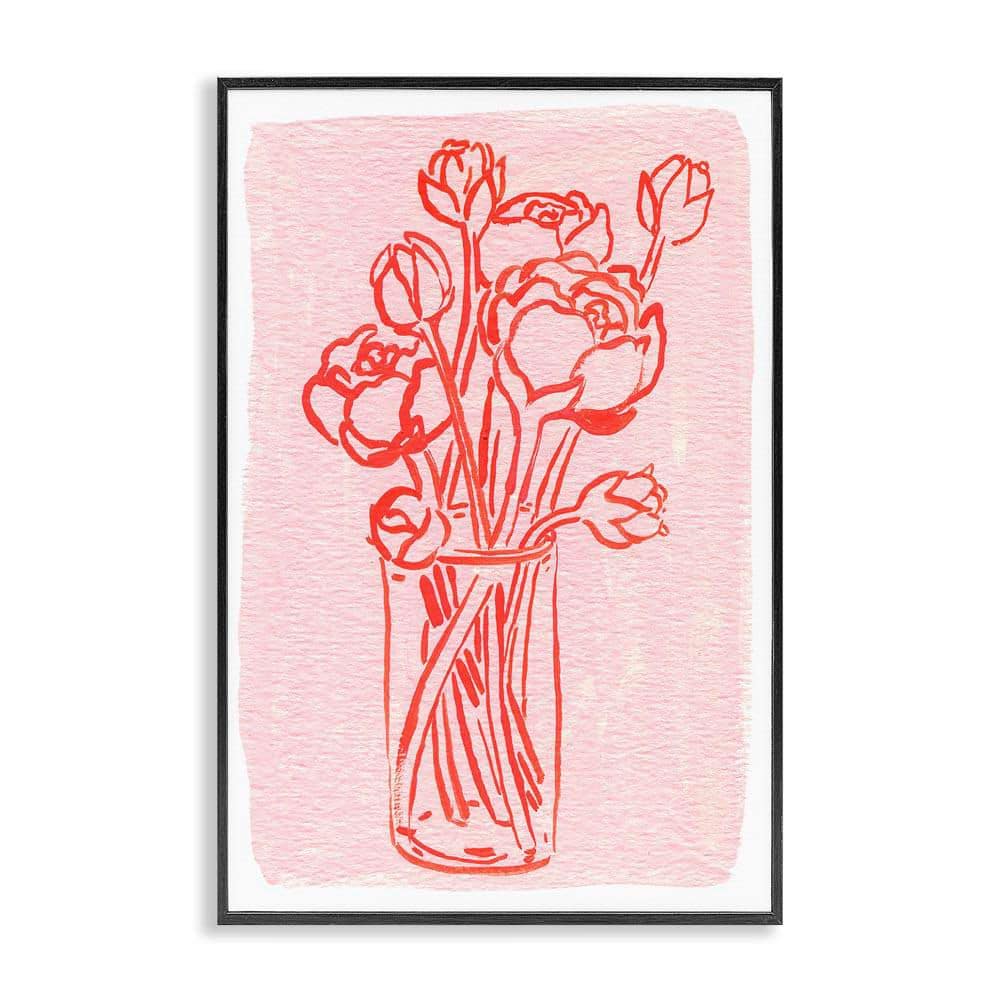 Stupell Industries Outlined Peony Vase by Hannah Moren Black Framed ...