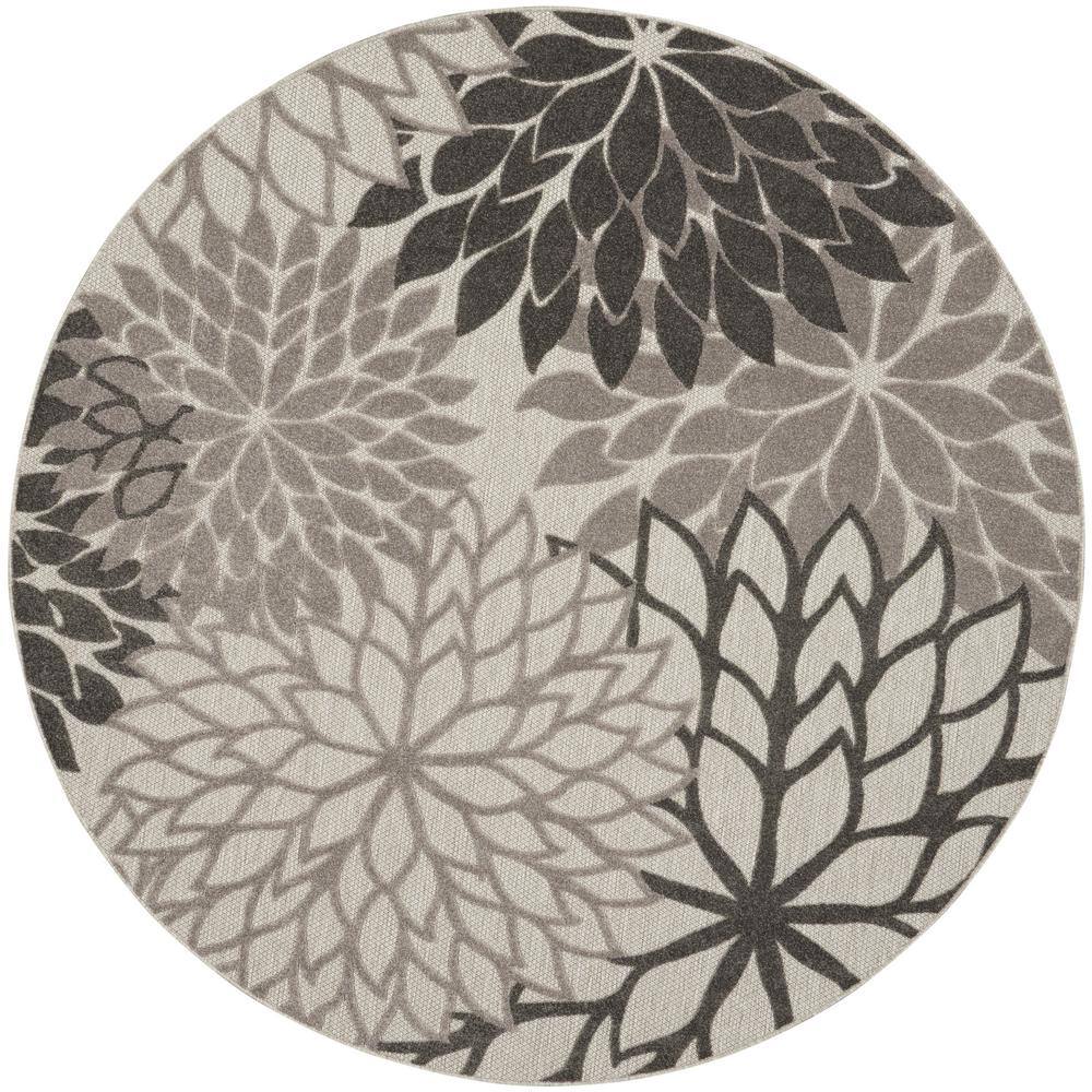 Nourison Aloha Gray 8 ft. x 8 ft. Round Floral Modern Indoor/Outdoor ...
