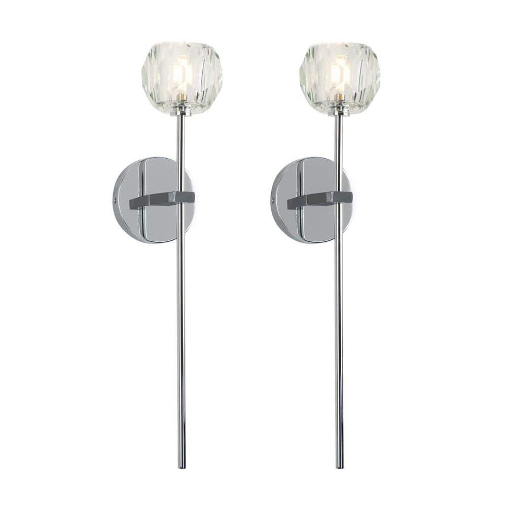 UMEILUCE 4 in. 1-Light Chrome Crystal Wall Sconce with G9 Buble Base, 2 ...