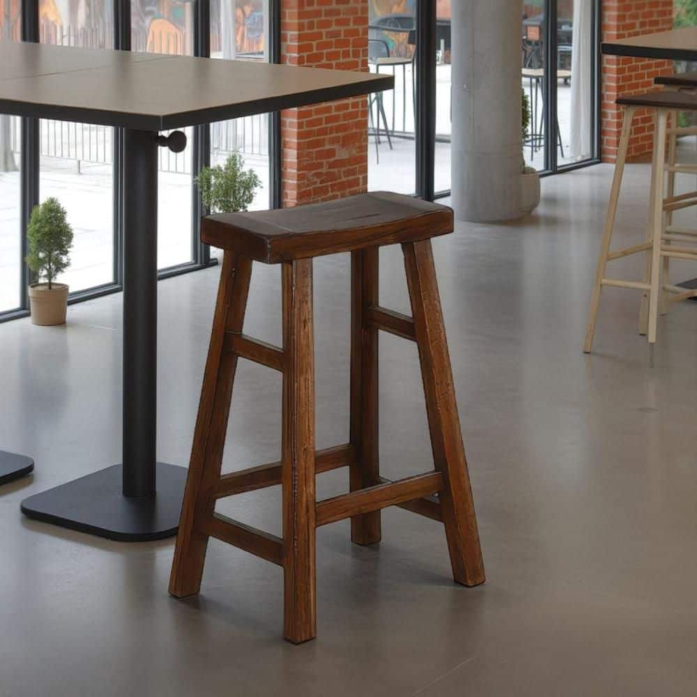 Benjara Reggie Mocha Brown Wood Frame Barstool (Set of 2) BM324889 ...