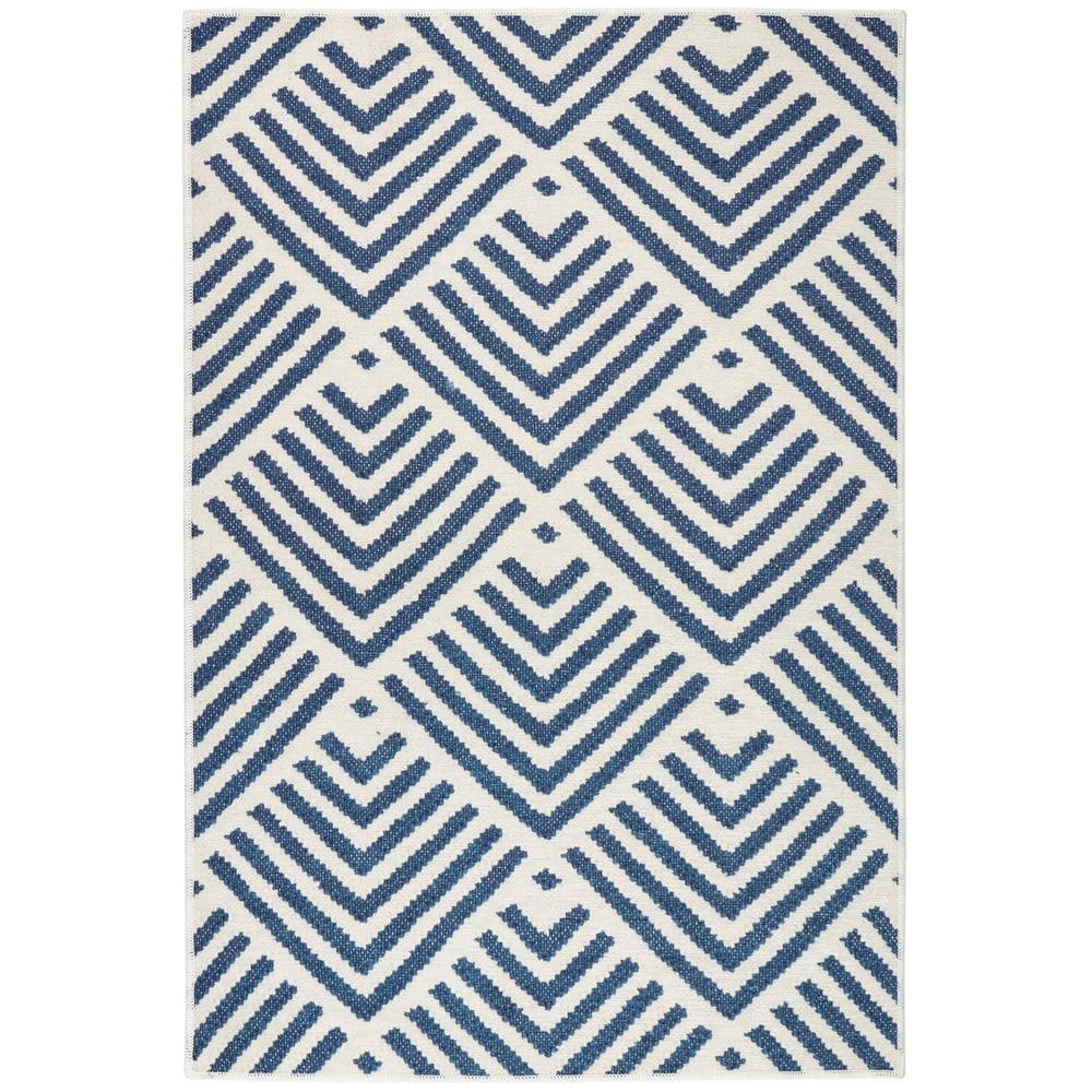 DASH & ALBERT Cleo Machine Washable Navy 6 ft. x 9 ft. Indoor Area Rug ...