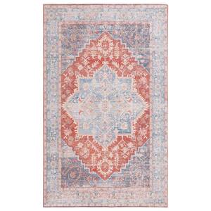 SAFAVIEH Arizona Light Blue/Rust 5 ft. x 8 ft. Distressed Border Ornate ...