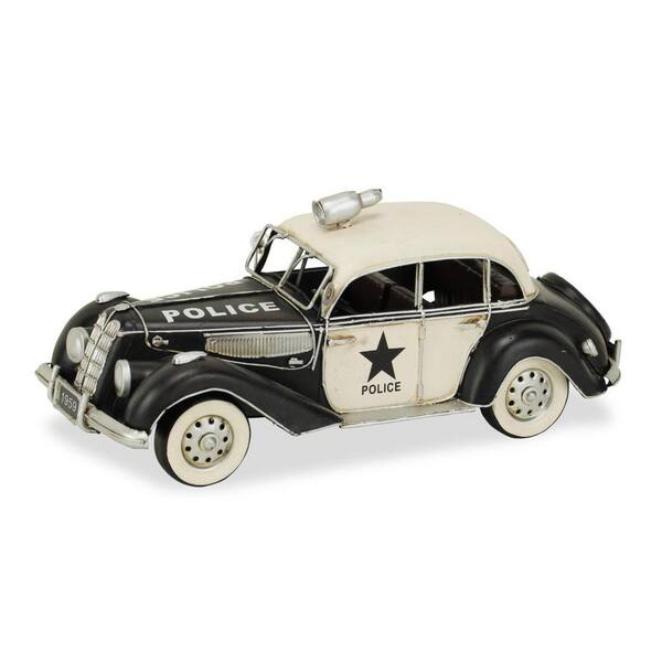 HomeRoots Metal Cream Hand Painted Early 20th Century Style Police Car ...