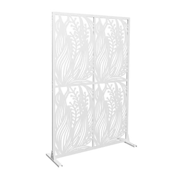 Lycvki White Leaf Shape 3.8 ft. x 6 ft. Metal Privacy Screen Outdoor ...
