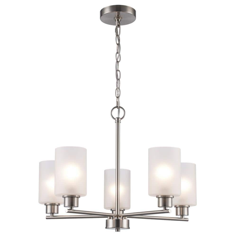 Hampton Bay Cawthon 5-Light Brushed Nickel Chandelier Light Fixture ...
