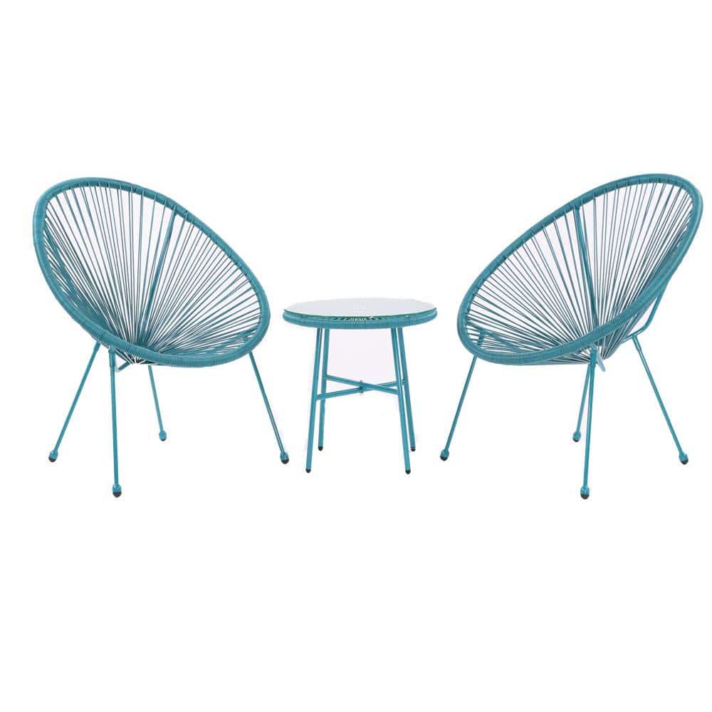 Sudzendf Blue 3-Piece Metal Outdoor Bistro Set, Patio Conversation Set ...