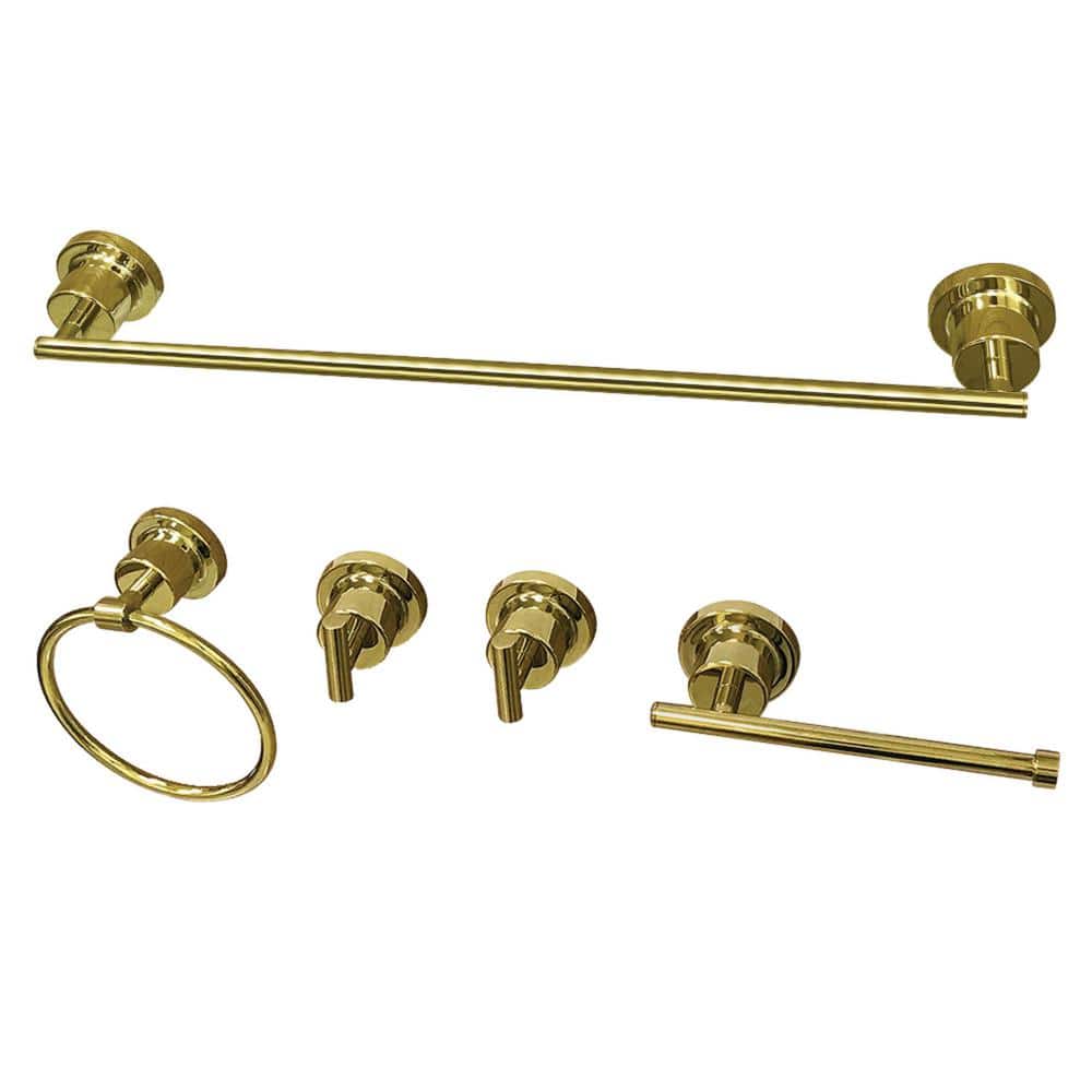 Kingston Brass Modern 5-Piece Bath Hardware Set in Polished Brass ...