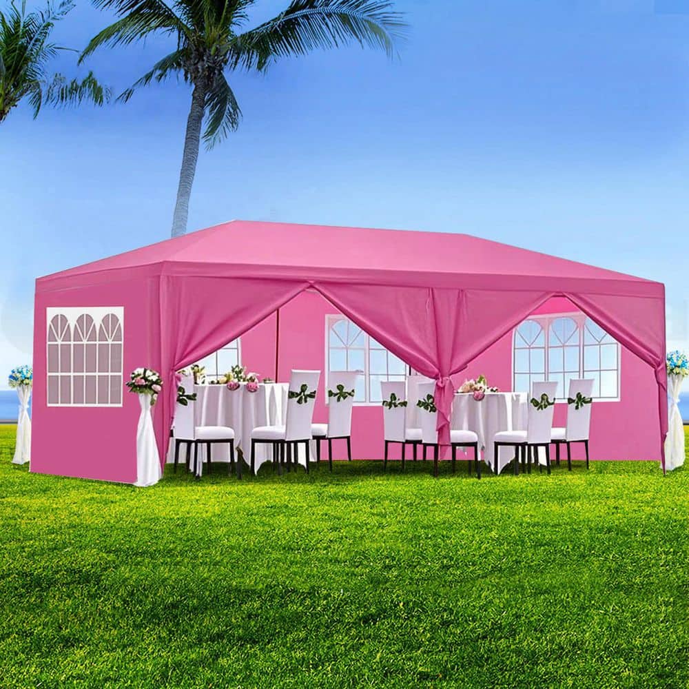 CASTNOO 10 ft. x 20 ft. Pink PE Wedding Party Canopy Tent, Outdoor ...