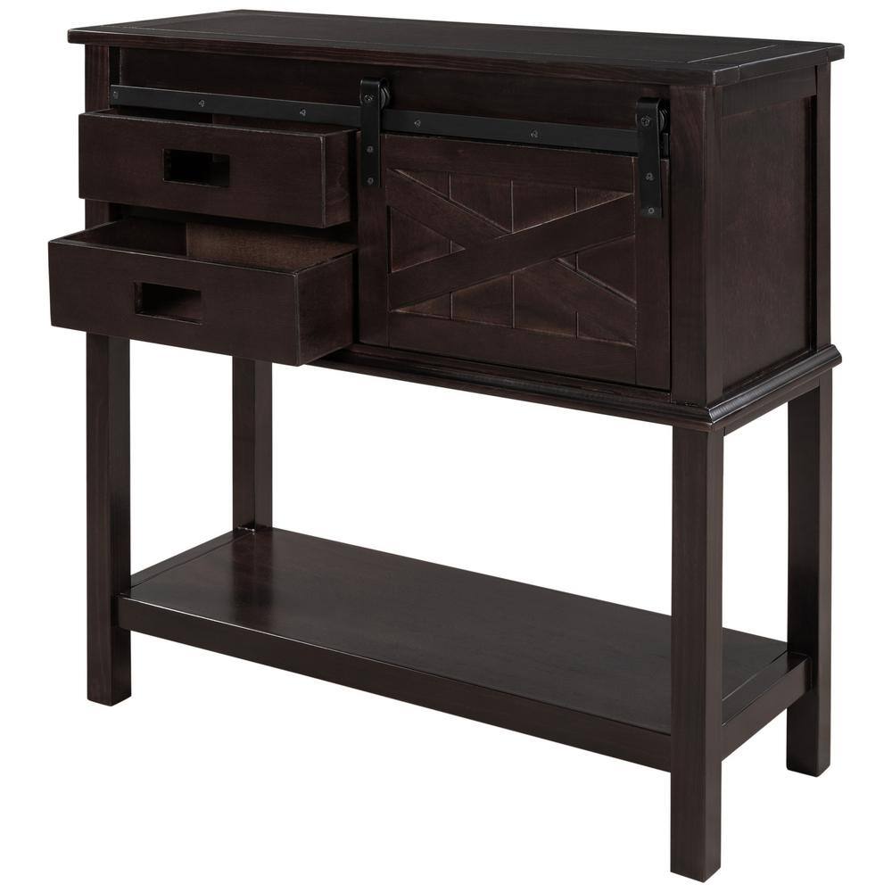 35 in. Espresso Rectangle Classic Wood Console Table with Sliding Barn ...
