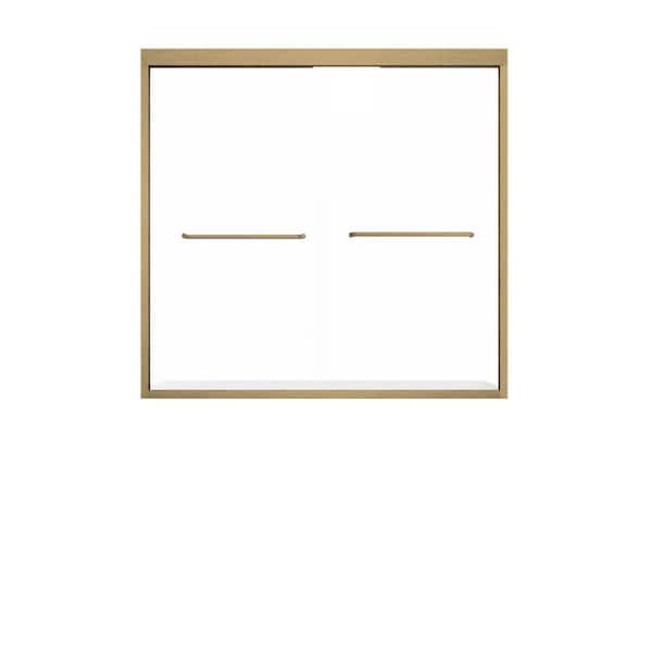 LIVACA 60 in. W x 62 in. H Double Sliding Aluminum Semi-Frameless Tub ...