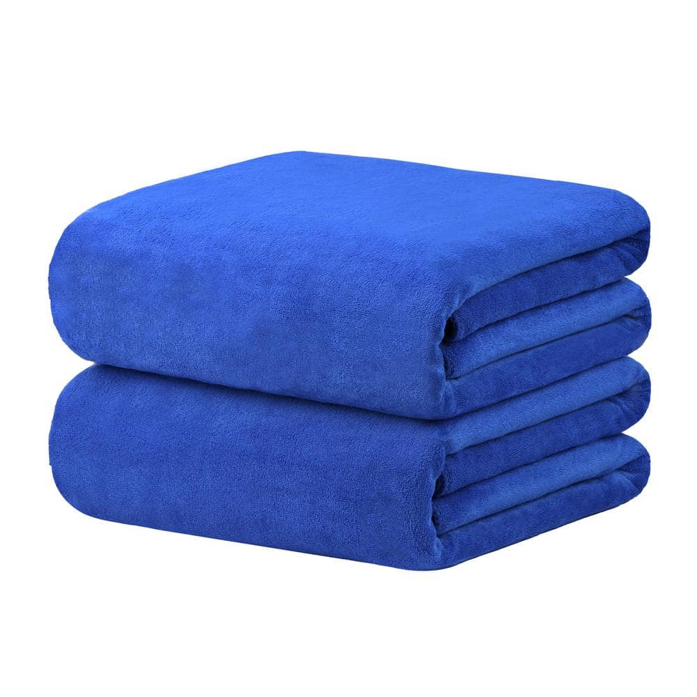 JML Dark Blue 35 in. x 70 in. Microfiber Bath Sheet in White (Set of 2 ...