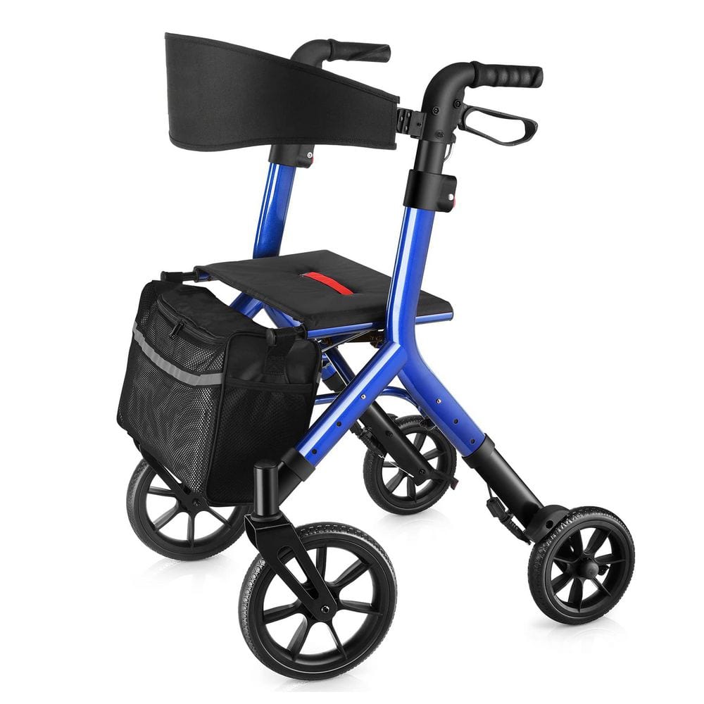 Anqtovp 4-Wheel Rollator Walker with Height-Adjustable Seat and 10 in ...