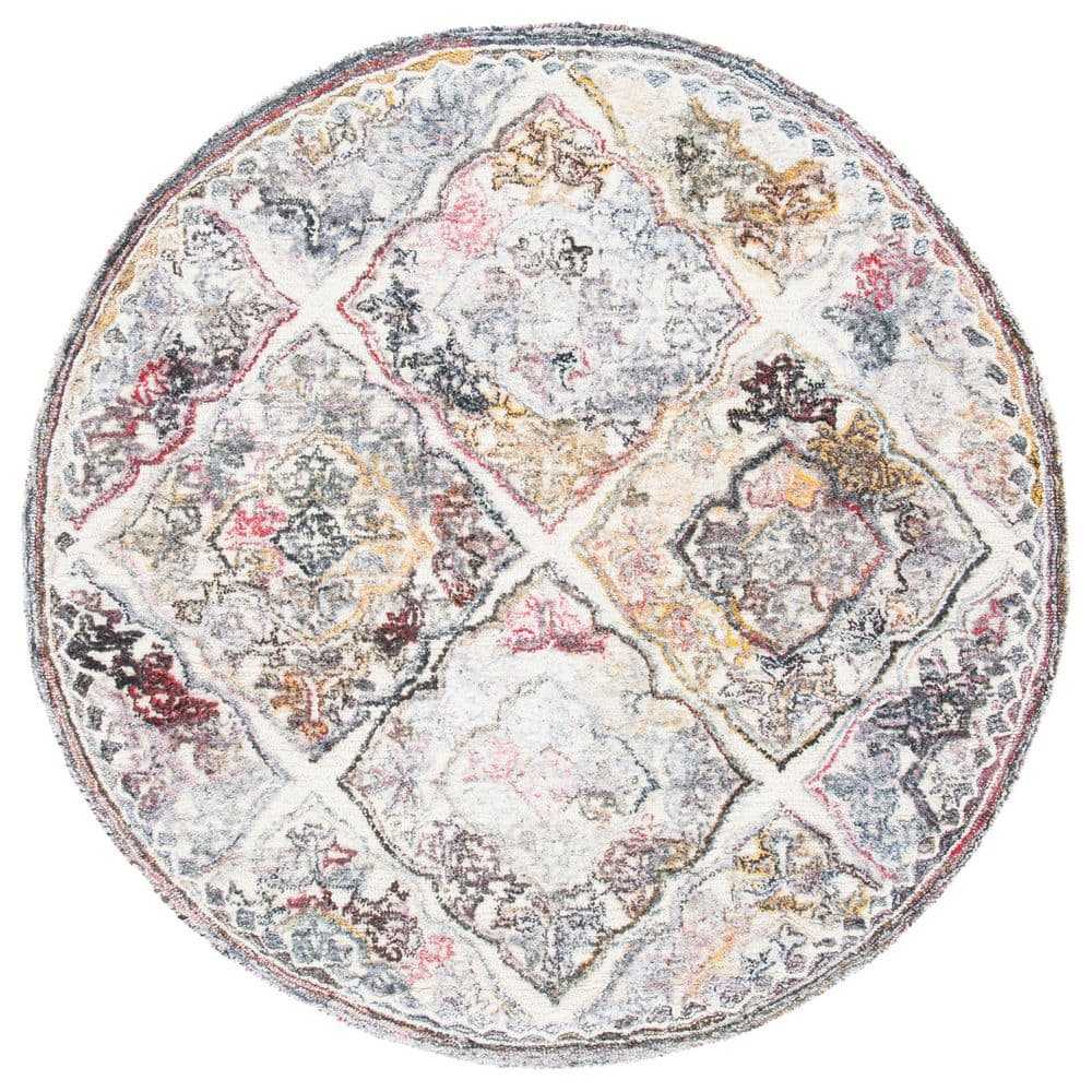 SAFAVIEH Micro-Loop Grey/Ivory 5 ft. x 5 ft. Medallion Geometric Round ...