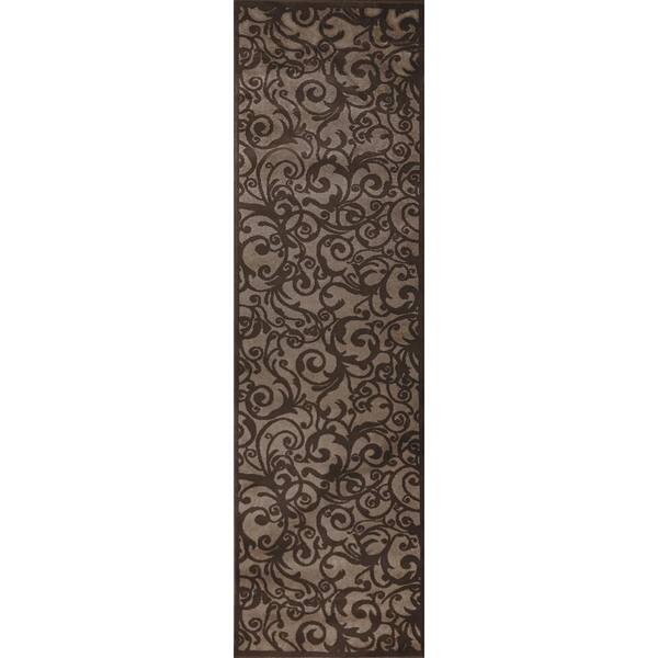 Pisa Brown 2 ft. x 8 ft. Contemporary Scroll Area Rug 1845/0043/BROWN ...