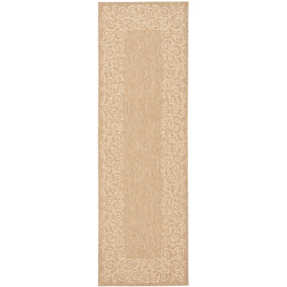 SAFAVIEH Courtyard Dark Beige/Beige 3 ft. x 8 ft. Floral Indoor/Outdoor ...