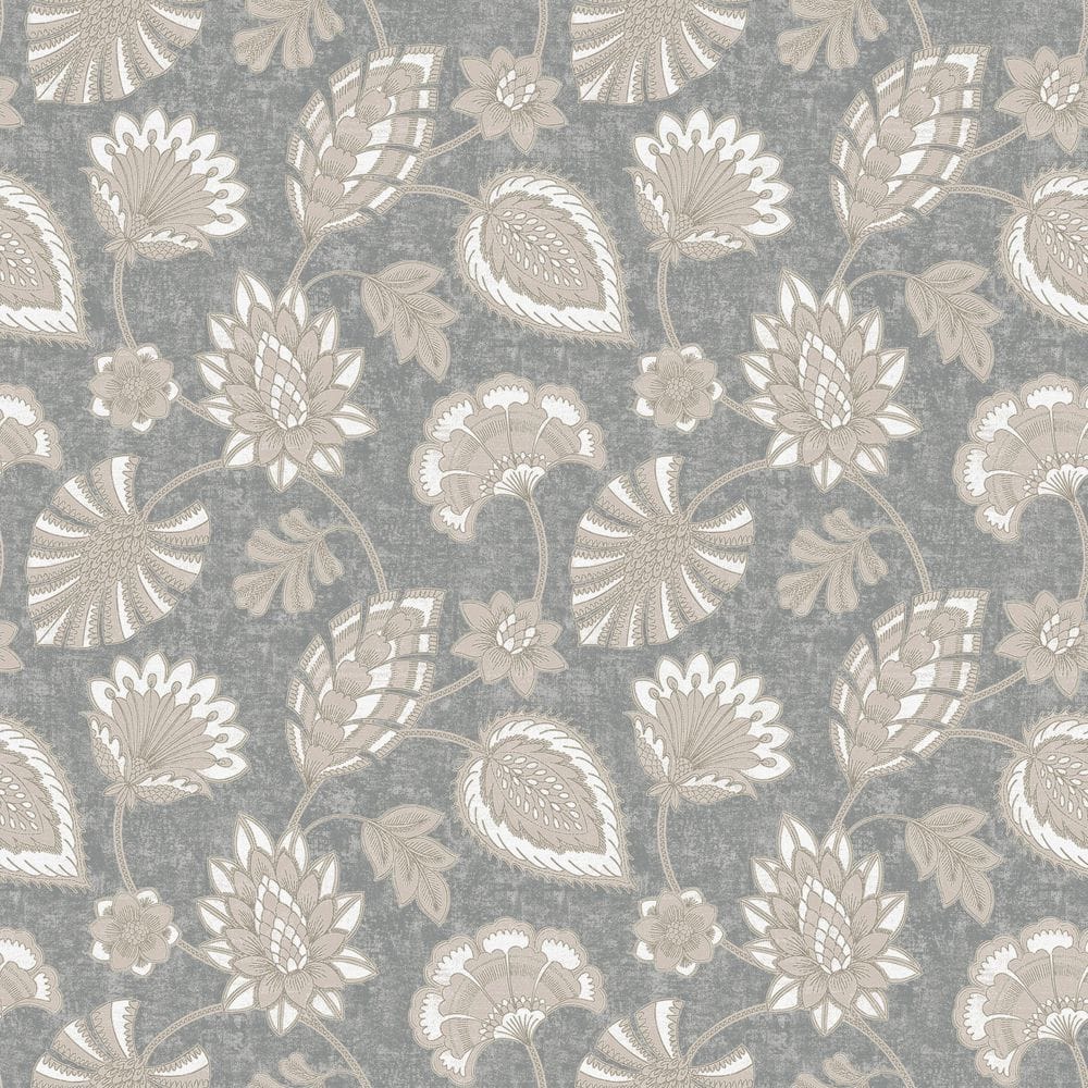 Elegance Collection Grey Flower Fan Sheen Finish Non-Pasted Non-Woven ...