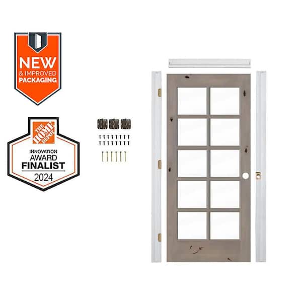 Krosswood Doors 36in.x80in. Left-Hand 10-Lite Clear Glass Grey Stain ...