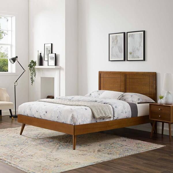 MODWAY Marlee Brown Wood Frame Full Platform Bed with Splayed Legs MOD ...