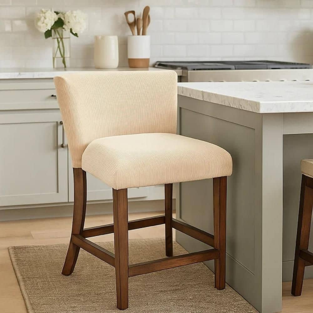 Benjara Giby 36 in. H Beige and Dark Brown High Back Mahogany Wood ...