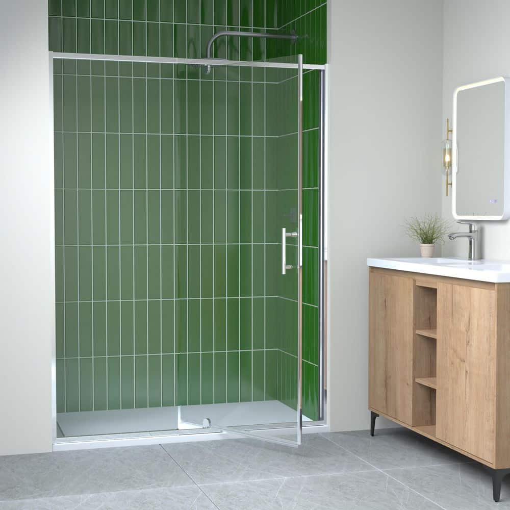 KeepTech 50-54 in. W x 71 in. H Swing Pivot Frame Shower Door in Chrome ...