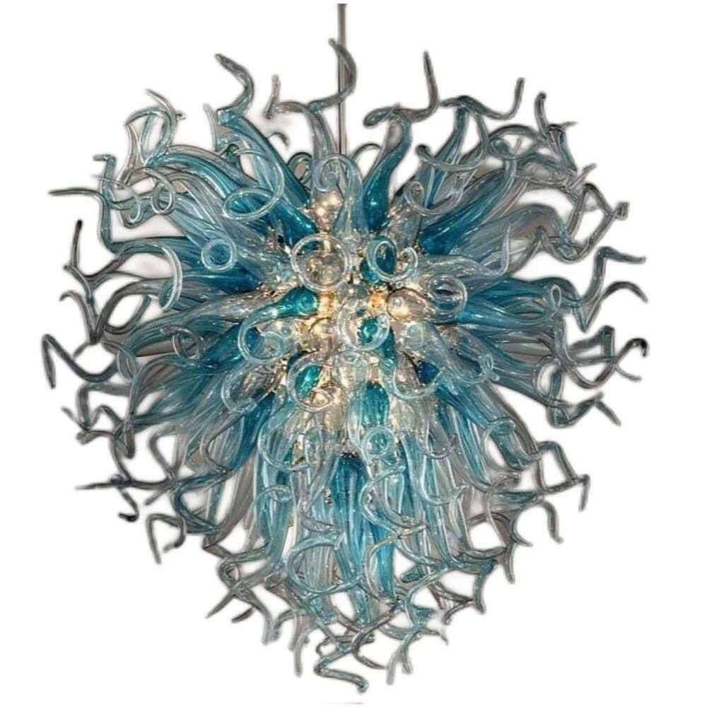 3-Light Blue 100% Hand Blown Glazed Chandeliers LR434-S - The Home Depot