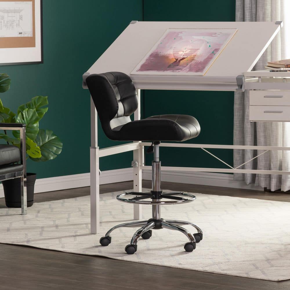Studio Designs Black Crest Armless Drafting MDF Chair Swivel Task Chair ...