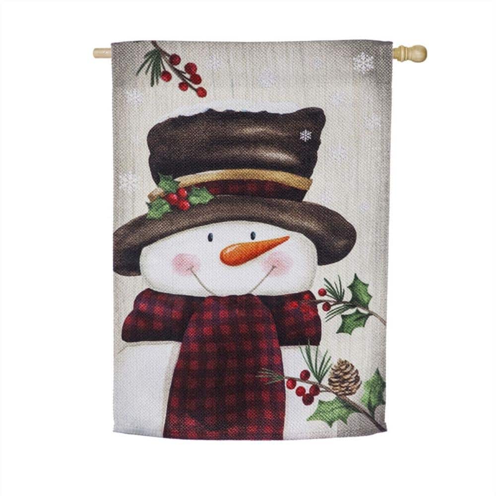 Evergreen 28 in. x 44 in. Smiling Snowman House Textured Suede Flag ...