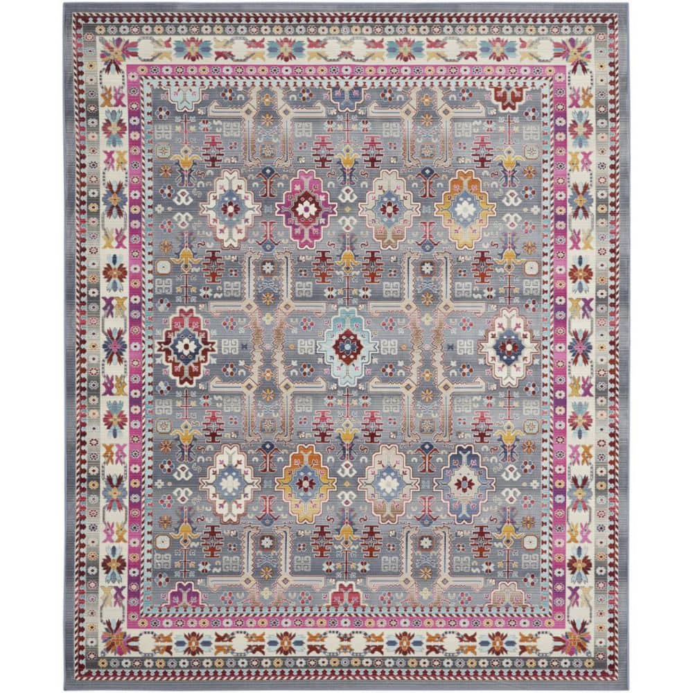 HomeRoots 8 ft. x 10 ft. Ivory Pink And Gray Floral Distressed Non Skid ...