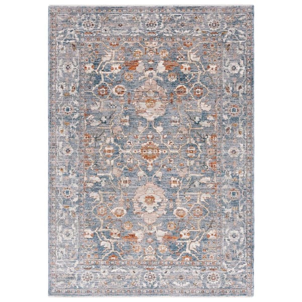 SAFAVIEH Heirloom 5 ft. x 8 ft. Blue/Gray Border Distressed Area Rug ...