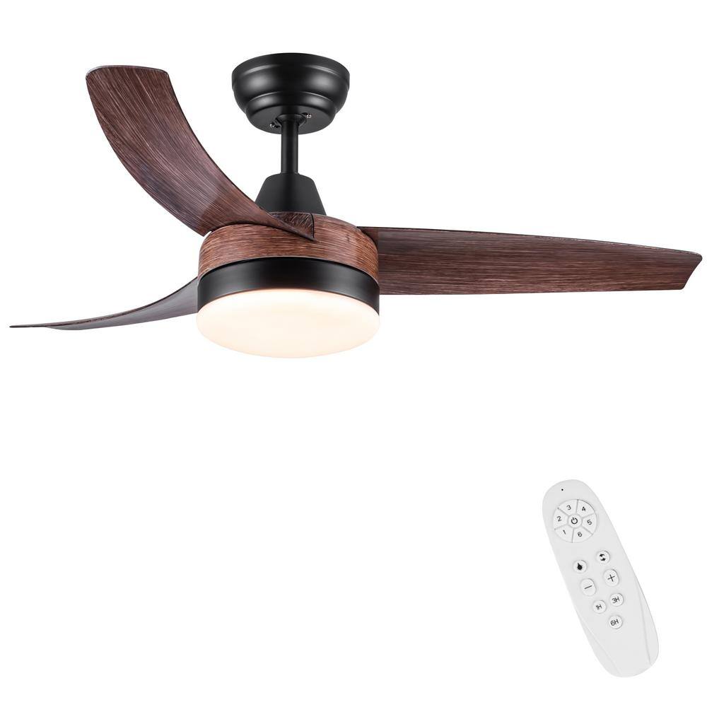 PUDO 42 in. Integrated LED Indoor Brown Ceiling Fan Lighting with ...