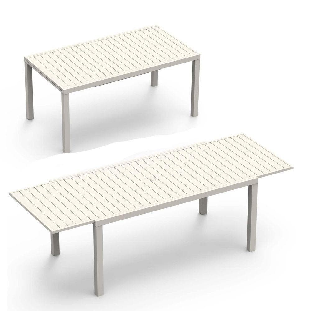 White 97.2 in. Rectangular Extendable Aluminum Outdoor Dining Table for ...