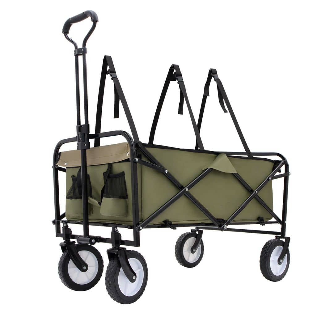 Otryad 17 cu. ft. Army Green Fabric Collapsible Garden Cart, Utility ...