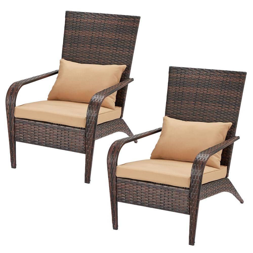 AECOJOY Coconino Brown Wicker Composite Adirondack Chair with Tan ...