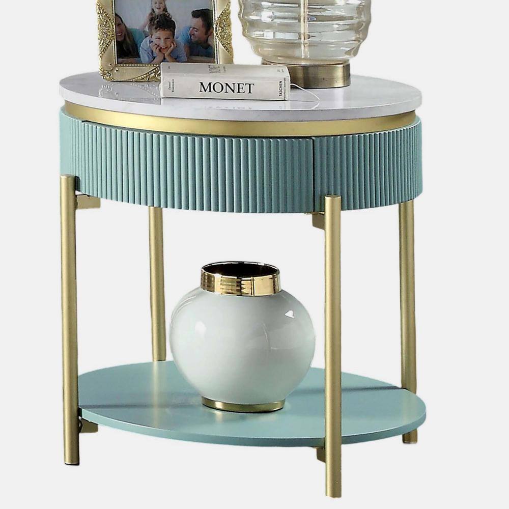 wetiny 23 in. Teal Oval Faux Marble Top End Table 20240511-B011P184960 ...