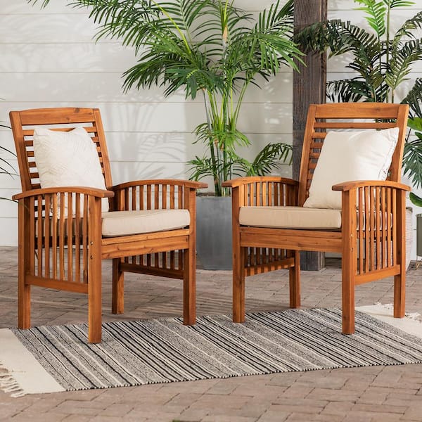 Tenleaf 2-Piece Brown Acacia Wood Outdoor Lounge Chair with Beige ...